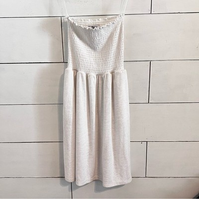 Beach Riot Lilee Strapless Smocked Terry Cloth Cover-Up Dress. White ...