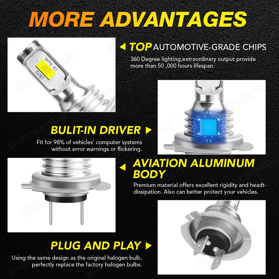 4x H7 10000K LED Headlight Kit High Low Beam Bulbs 3300000LM White ...