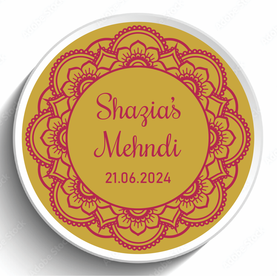 25/50/100 Personalised Wedding MEHNDI DHOLKI HENNA SANGEET Stickers ...