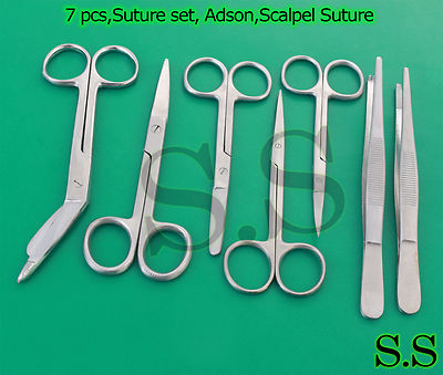 7 PCS- STUDENT SUTURE SURGICAL KIT INSTRUMENTS LAB SET(Stainless Steel ...