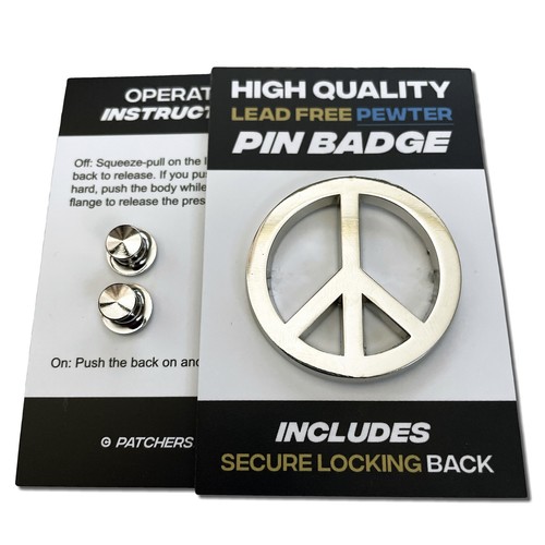 CND Peace Sign 3D Polished Pewter Pin Badge with Secure Locking Backs ...