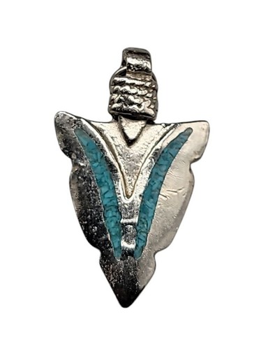 Navajo Sterling Silver Turquoise Inlay Arrowhead Pendant Rare Native ...