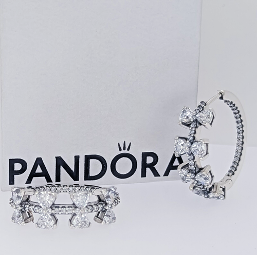 New 100% Authentic PANDORA 925 Ale Sparkle Pave Bow Row Hoop Earrings ...