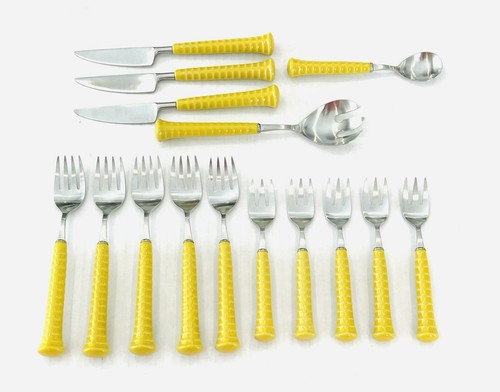 Noritake Primastone Yellow Ceramic Stainless Flatware Set Lot of 15 ...