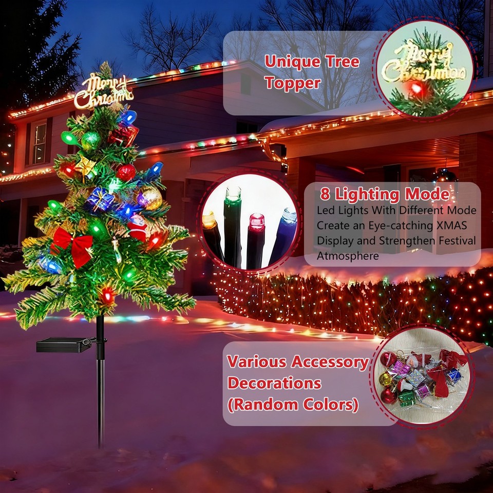 2x Solar Christmas Tree Stake Lights Outdoor Xmas Tree Pathway Lawn ...