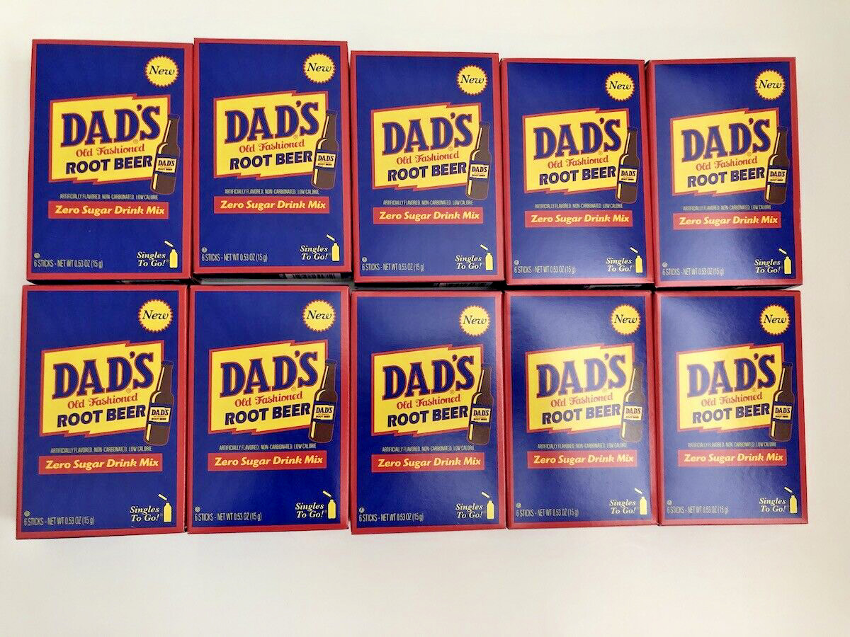 10 Boxes Dad's Root Beer Sugar Free Drink Mix Singles To Go Sticks (60 ...