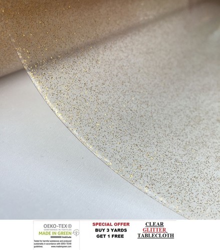 Gold Glitzer Klar Kunststoff Wasserdicht Tischdecke Schutz Vinyl PVC ...