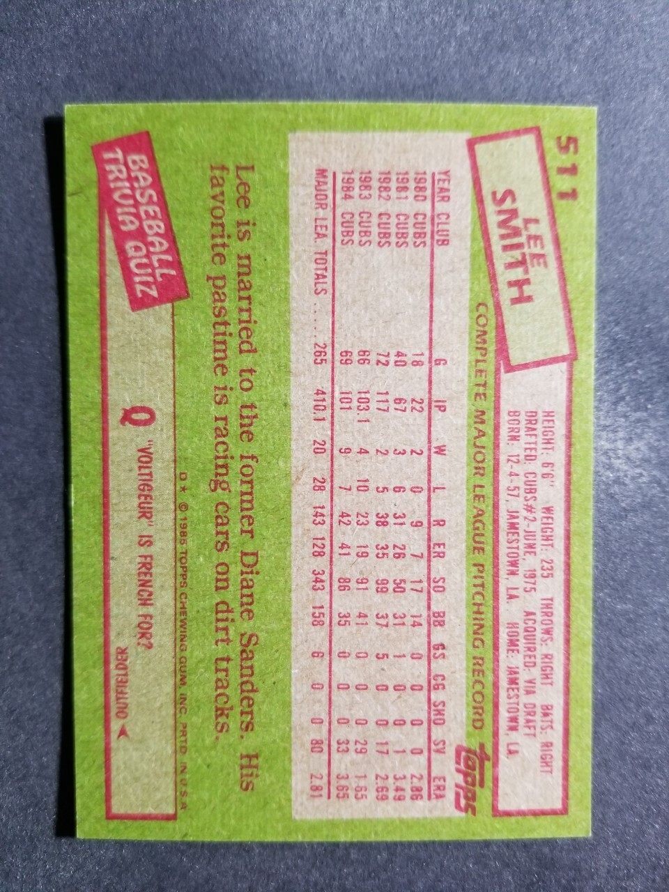 1985 Topps LEE SMITH card # 511 [card 6] | eBay