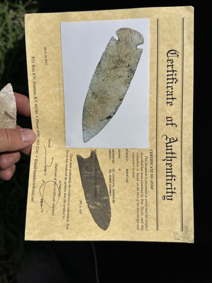 Indian Arrowhead TOP END DOVETAIL Tom Davis COA St Louis CO MO 4.9/16 ...