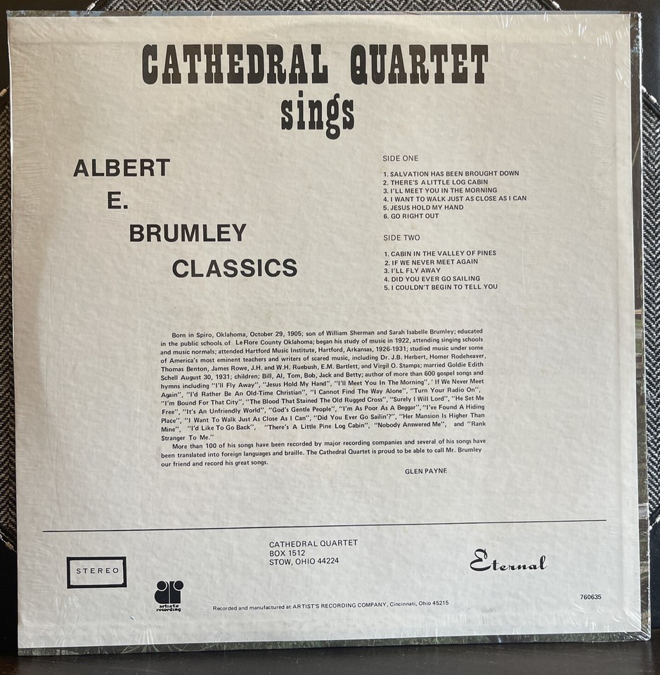 SEALED LP The Cathedrals Cathedral Quartet “Albert E. Brumley Classics ...
