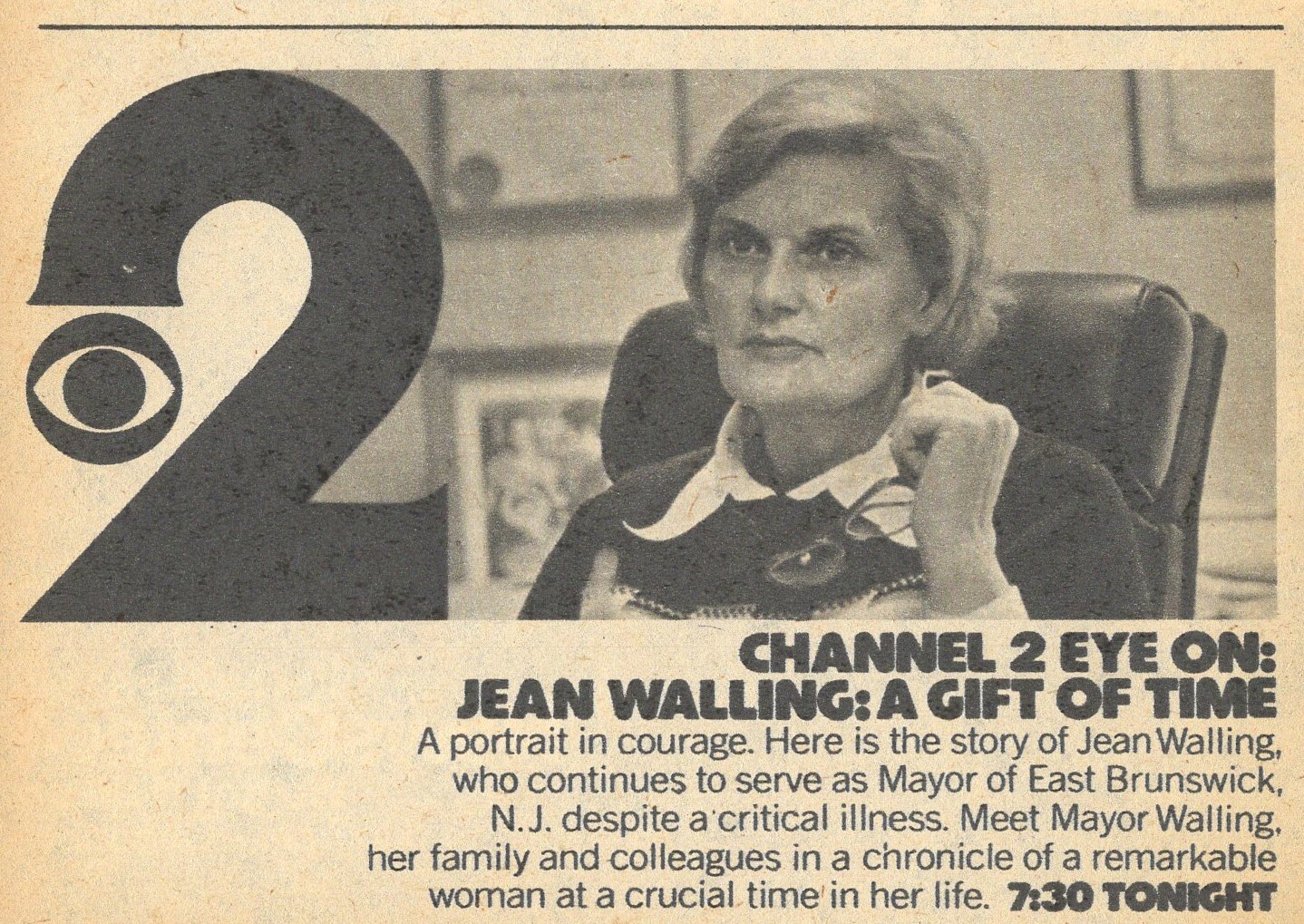 1975 WCBS NEW YORK TV NEWS AD Jean Walling Mayor East Brunswick,New ...