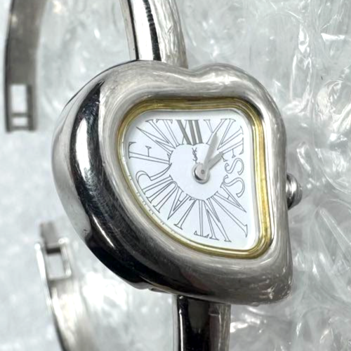 Yves Saint Laurent YSL Heart Watch Silver Quartz Bangle Vintage Working ...