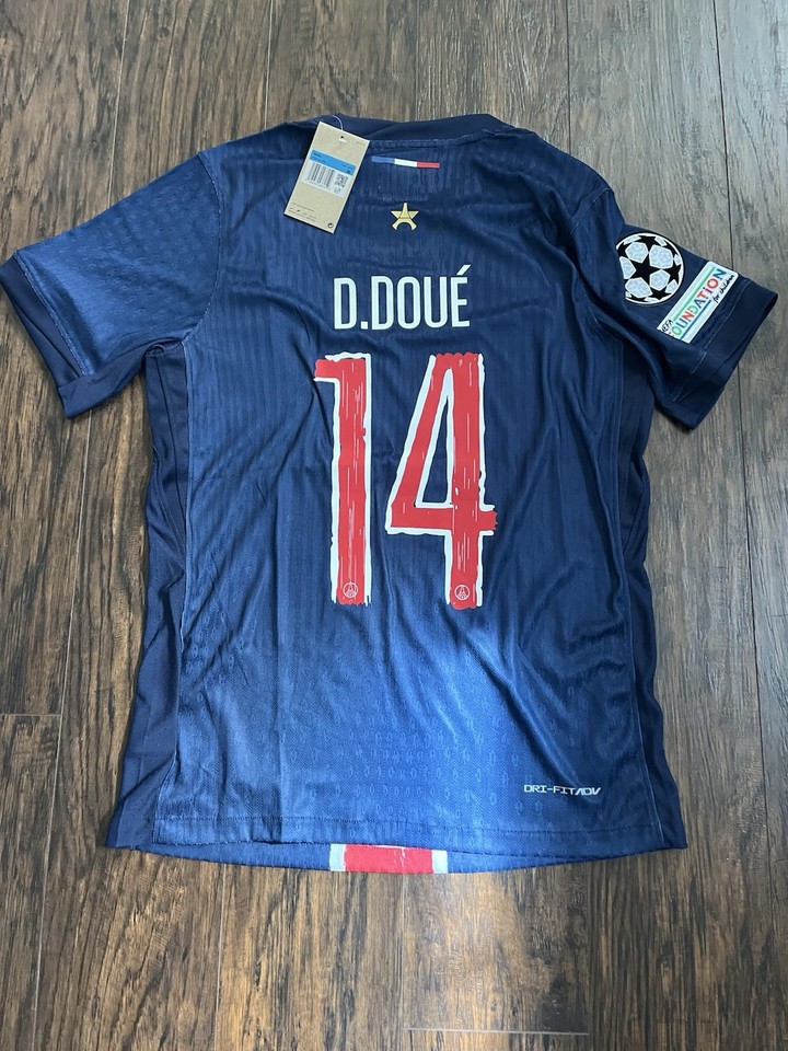 Champions League Home Jersey D. Doue #14 Soccer Slim Fit Mens Size ...