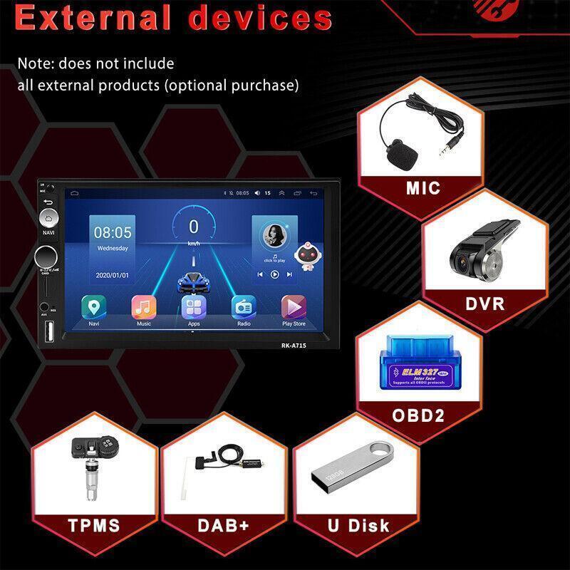 7"Android 10.0 Reversing 2Din Car Radio Stereo Carplay GPS Wifi 4+64G ...