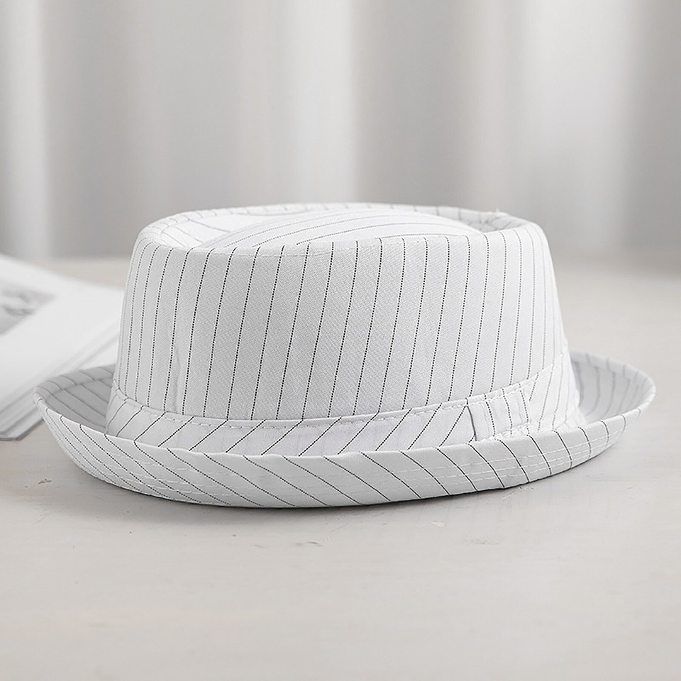 Mens Manhattan Structured Gangster Trilby Fedora Hat Short Brim Striped ...