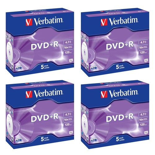 4x 5PK Verbatim DVD+R Blank Discs 4.7GB 16x/120min Data Storage w ...