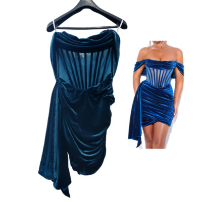 Irisa Teal Draping Off Shoulder Corset Velvet Dress (Size L) | eBay