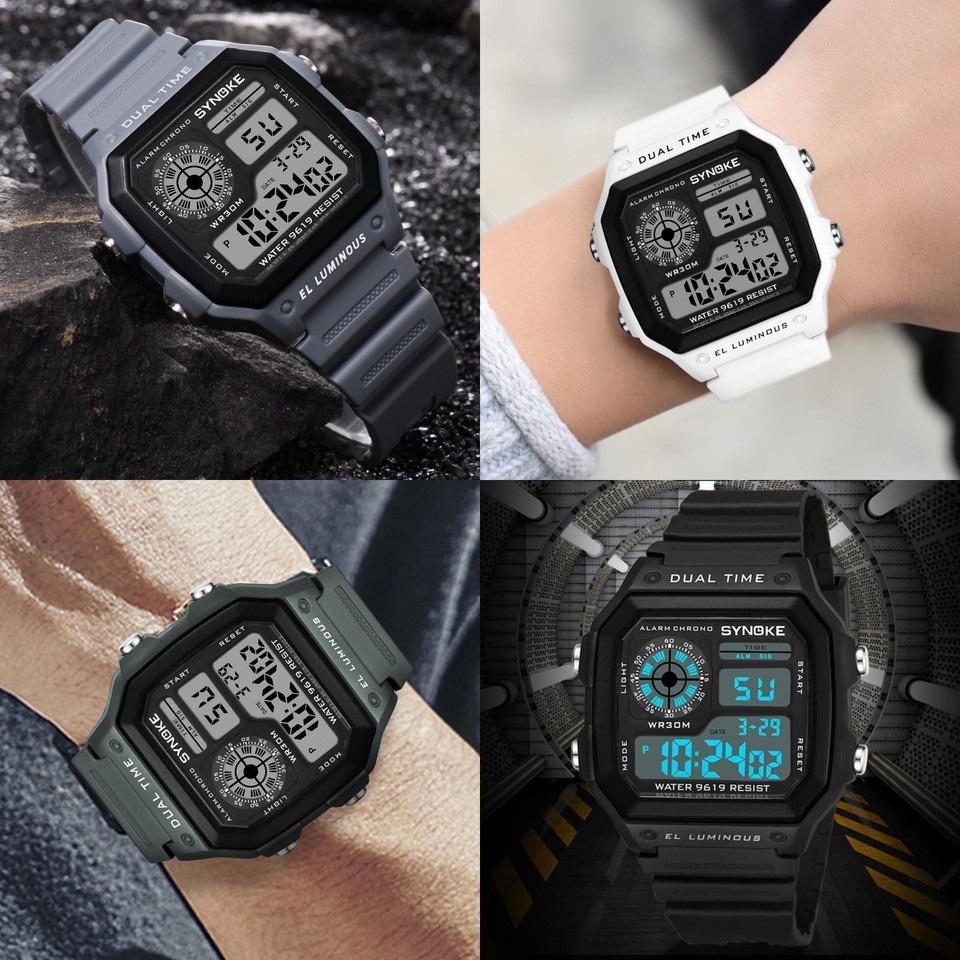 Fashion Men's Sports Watch LED Large Digital Waterproof Multifunction ...