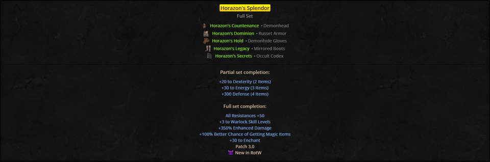 Horazon's Splendor Set Warlock Diablo 2 Resurrected D2R ROTW PC Ladder ...