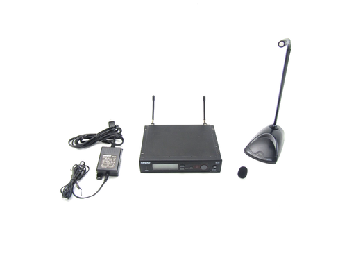 Shure SLX4-G4 Wireless Receiver w/ MX890 Desktop Base & Gooseneck MX415 ...