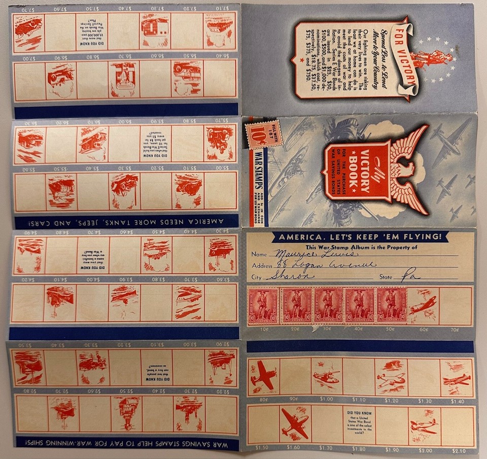 US #S1(5) War Savings Stamps in My Victory Book with illustrated ...