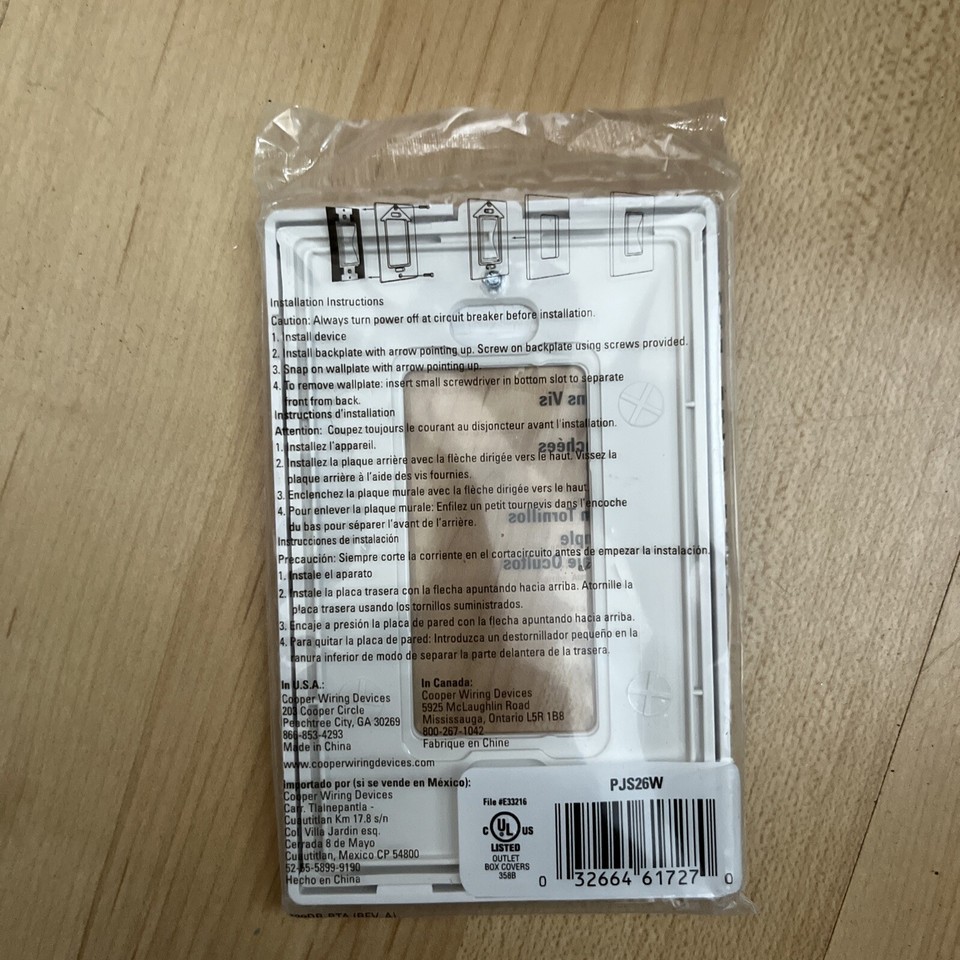 Decor Screwless Wallplate 1g W, PartNo PJS26W, by Cooper Wiring Devices ...