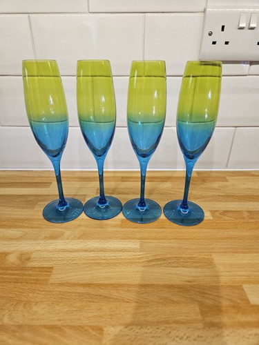 Set of 4 Blue & Green Ombre Champagne Flute Glasses- New. Party ...