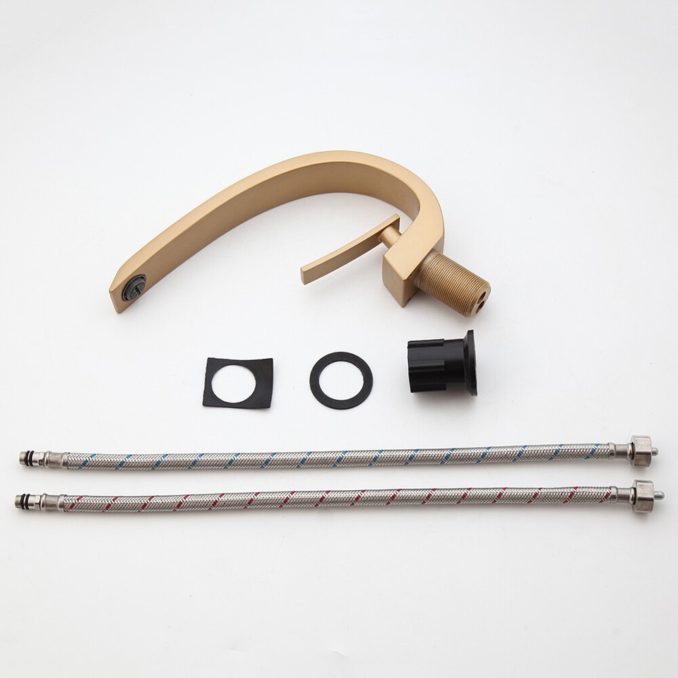 Brushed Golden Bathroom Faucet Single Handle Deck Mounted Brass Mixer ...