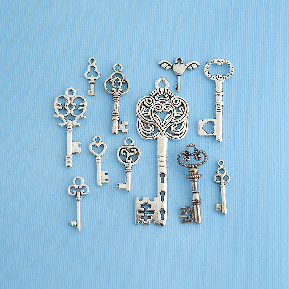 Key Charm Collection Antique Silver Tone 11 Different Charms - COL011 ...