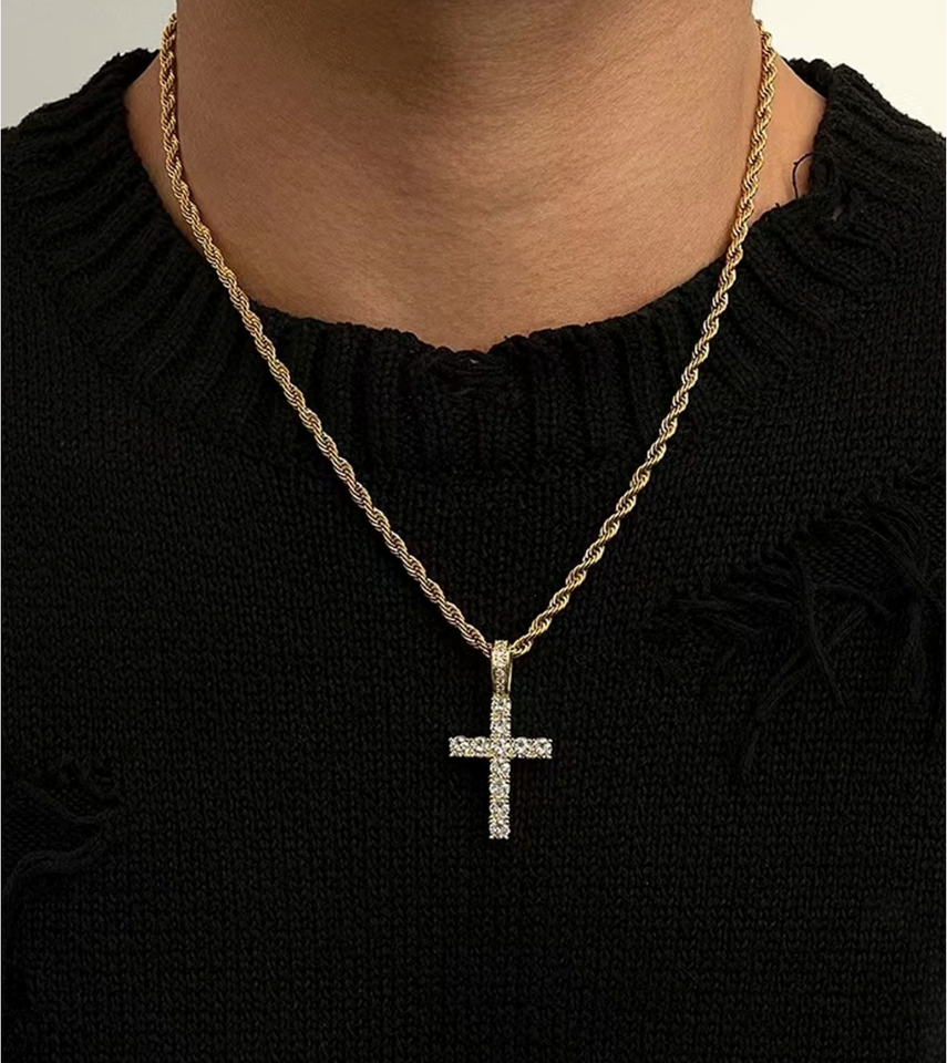 Necklace Stainless Steel Twisted Rope Chain Cross Pendant Women Men ...