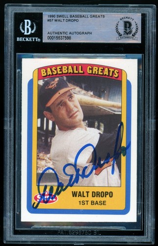 WALT DROPO 1990 Swell Baseball Greats #57 Signed Auto Beckett BAS ...