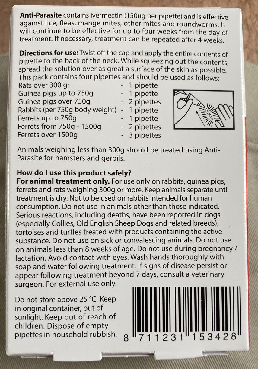 2 BoXs ANTI PARASITE SPOT ON FLEA TREATMENT RABBITS GUINEA PIGS FERRETS ...