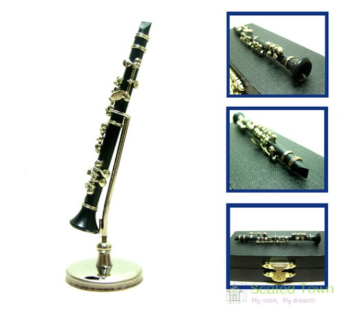 1:12 Toy Dollhouse Miniature Clarinet Musical Instrument w/ Box Stand ...