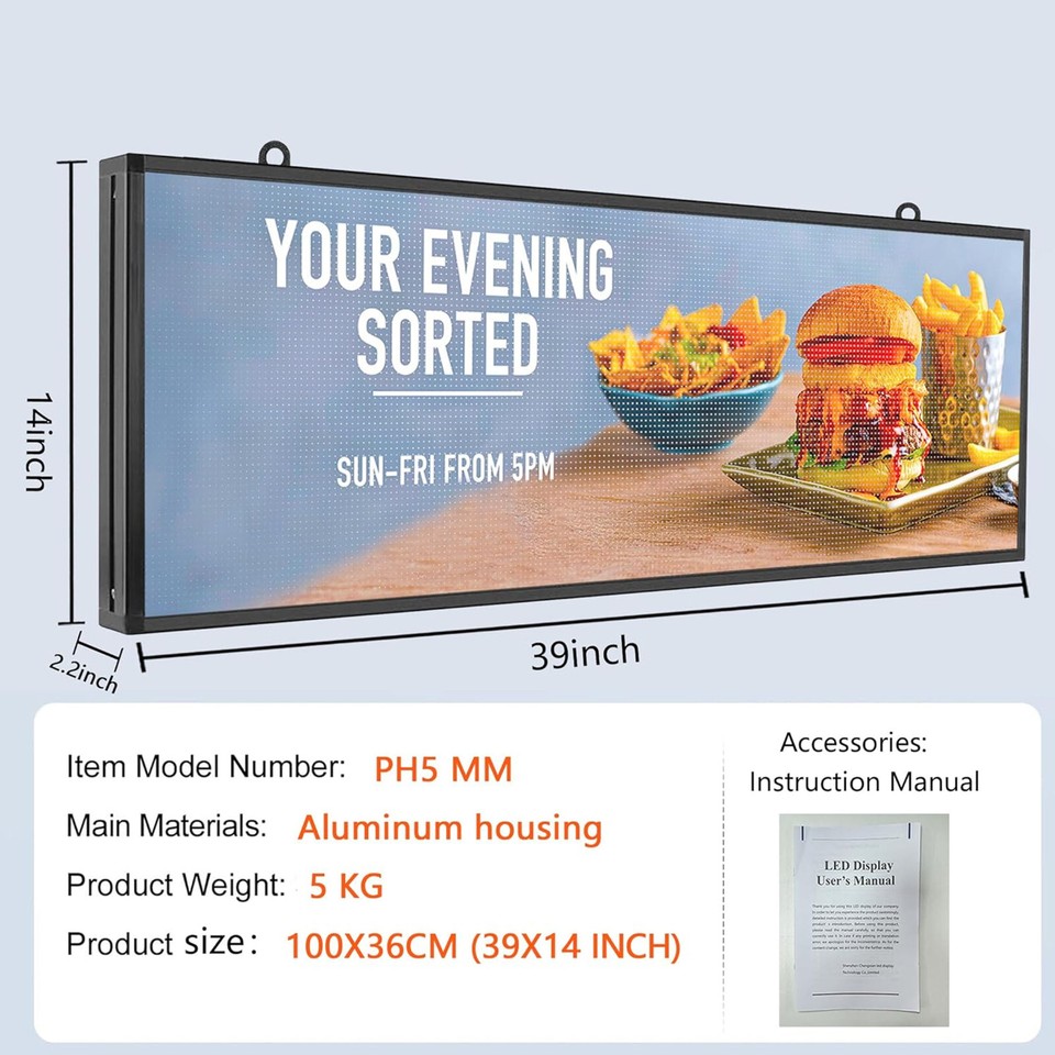Outdoor P5 Led Sign 39"×14" WIFI+USB Control LED Display Message ...