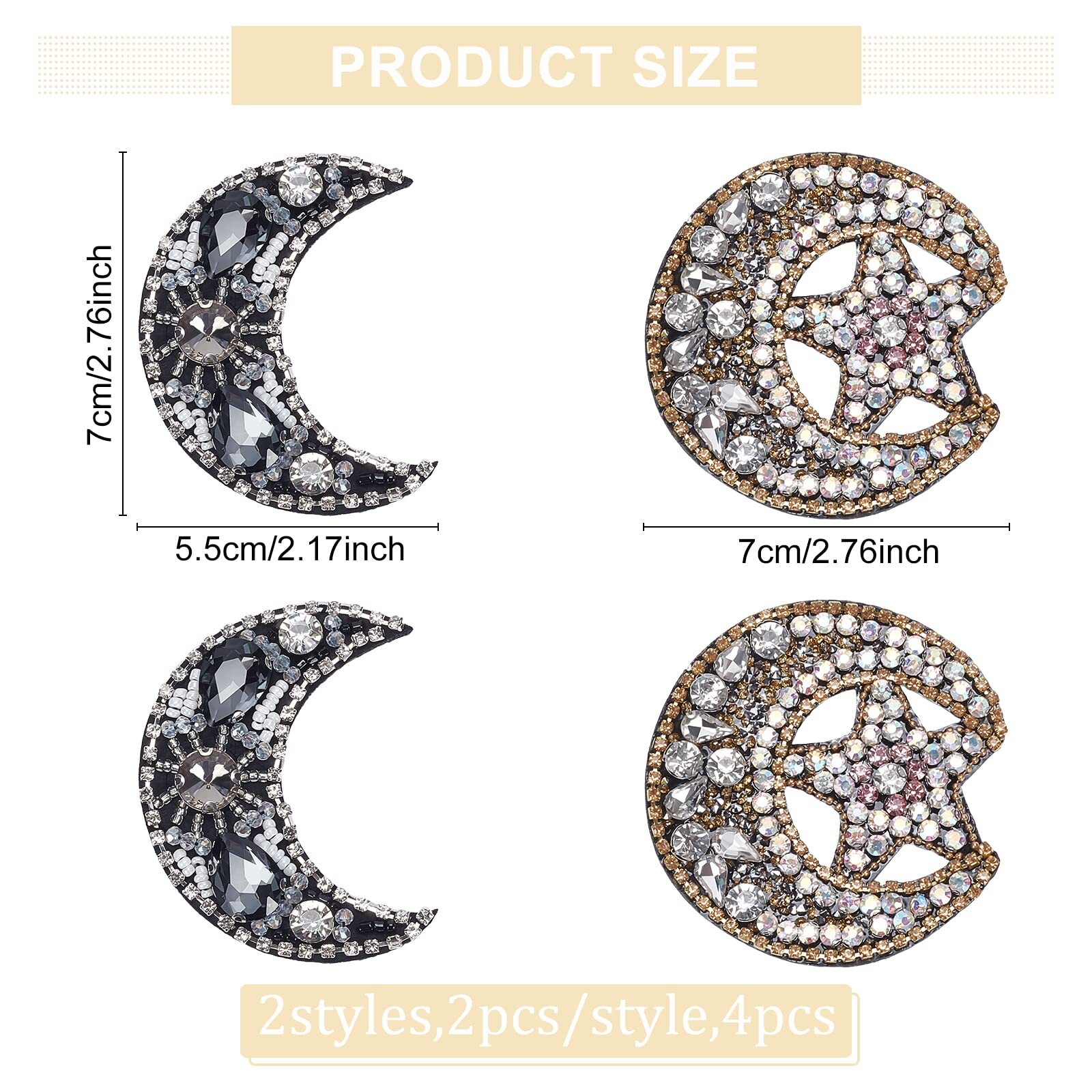 4 Pcs Moon Embroidery Rhinestone Applique Patch Sew on Crystal Beaded ...