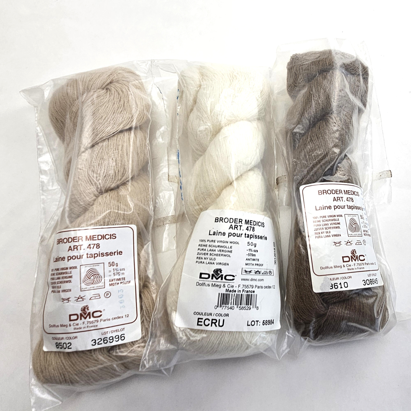 3 HKS VINTAGE DMC BRODER MEDICIS WOOL THREAD 623 YDS EA: FAWN, HAZELNUT ...