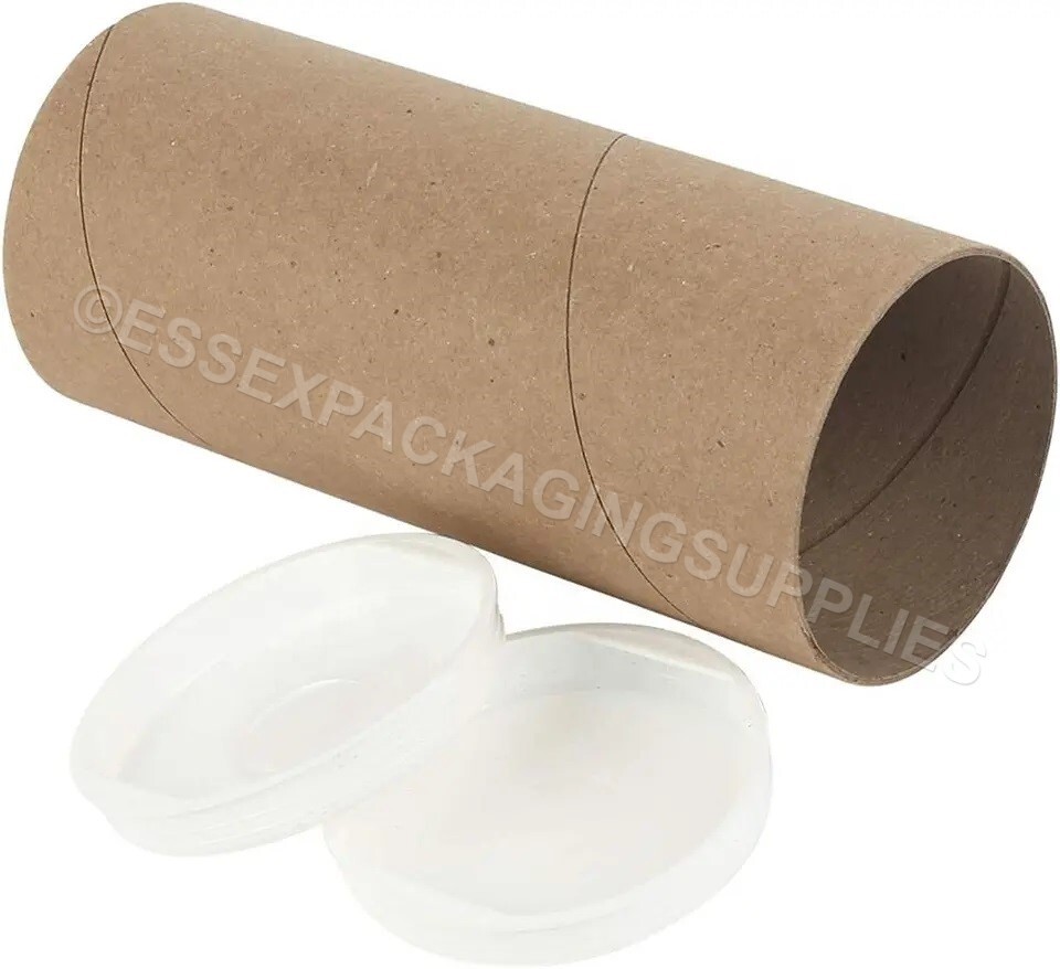 CARDBOARD TUBES KRAFT CARTON CYLINDER TUBES PLASTIC WHITE END CAPS ALL ...