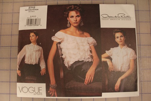 Vogue Pattern #2712 Oscar De La Renta Size 8,10,12 Misses' Blouse 3 ...