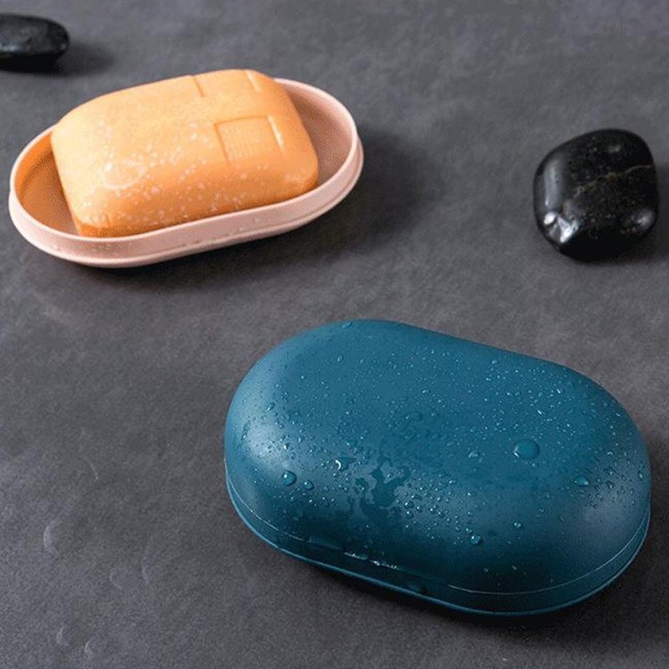 Portable Oval Plastic Soap Dish Box with Lid Sealed Travel Shower ...