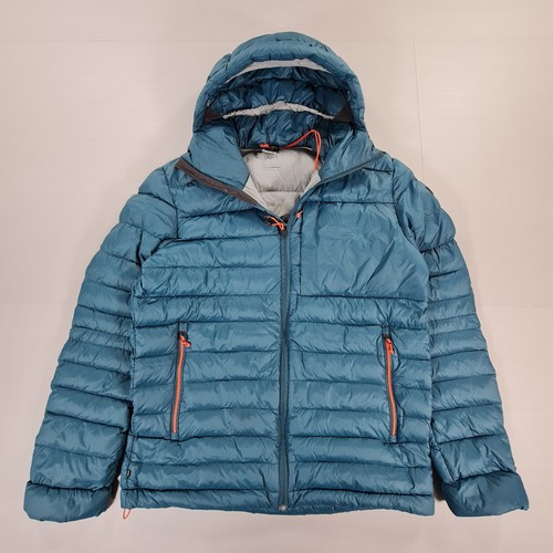 Decathlon Mens Jacket Blue Large Down Fill Forclaz Full Zip Hooded ...