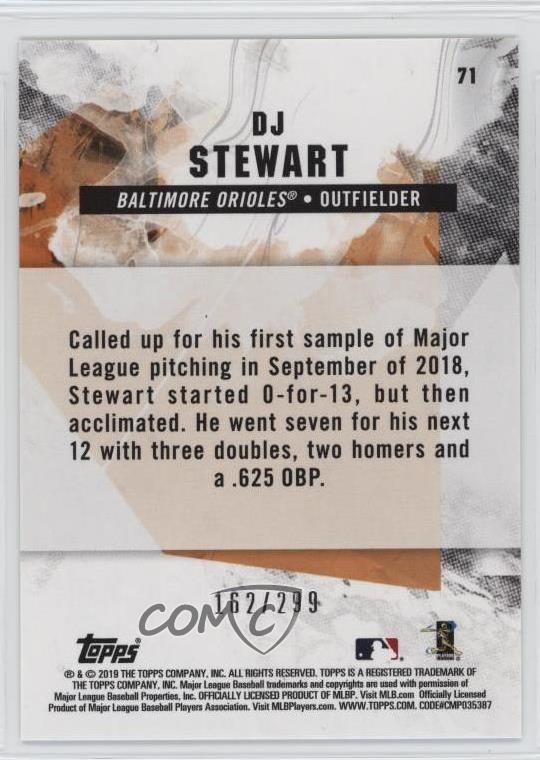 2019 Topps Fire Orange /299 DJ Stewart #71 0b5 | eBay