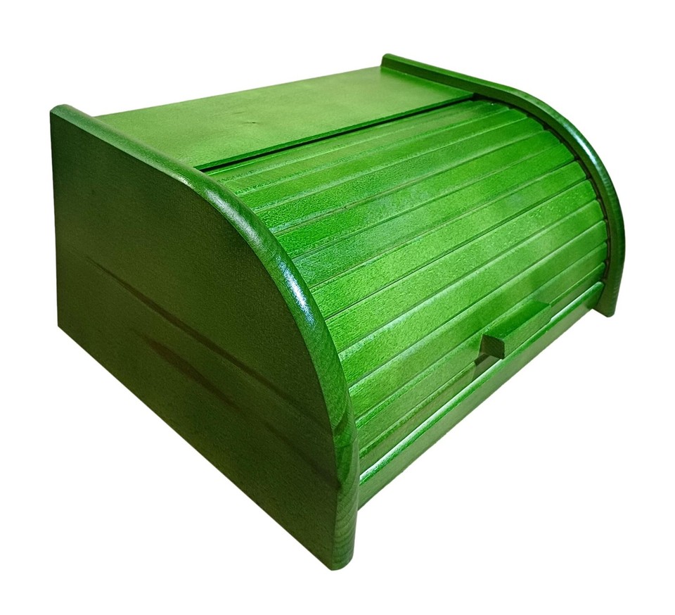 Wooden Bread Box Apollo Roll Top Bin Storage Loaf Kitchen Large - Green ...