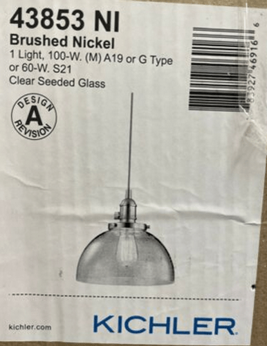 Kichler 43851NI Avery Brushed Nickel 1-Light 8" Clear Seedy Glass Mini ...
