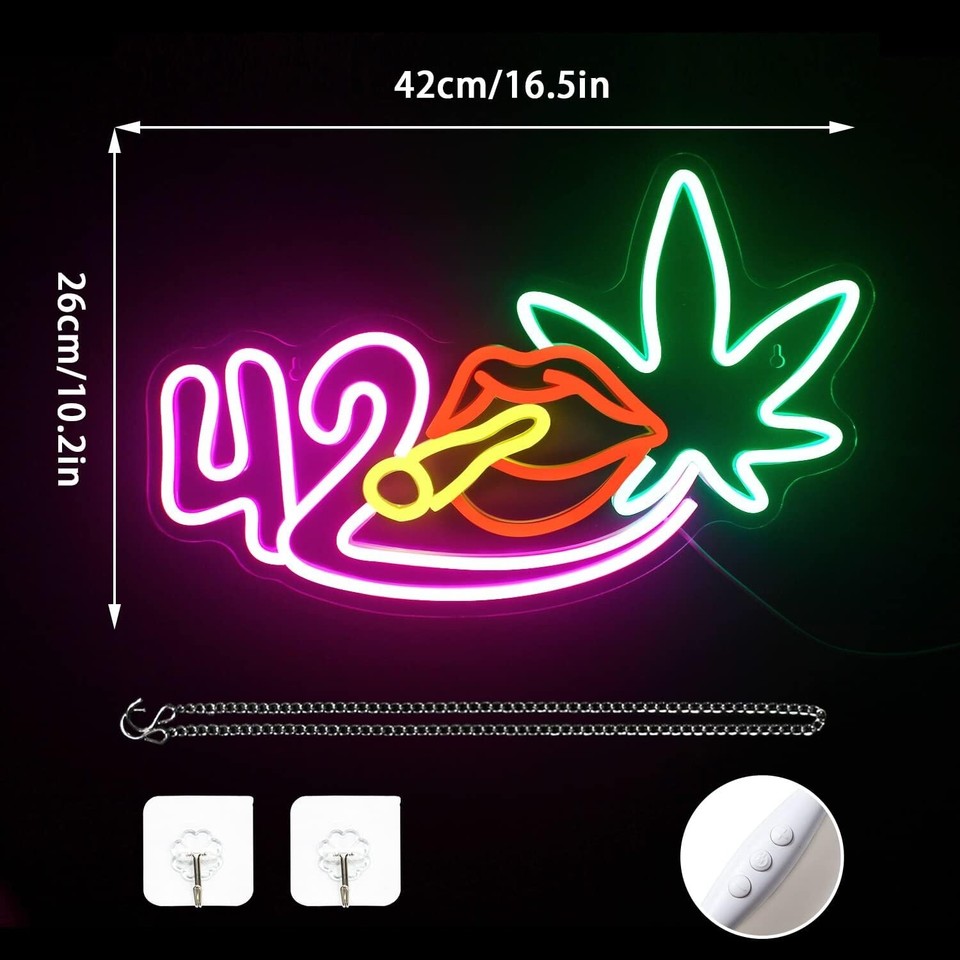 Marijuana Neon Signs 420 Weed Leaf Cigar LED Sign Light up for Bar Pub ...