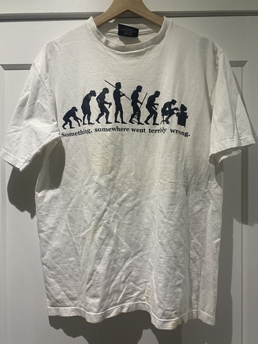 Evolution Something Somewhere Went Terribly Wrong Parody Shirt Large | eBay