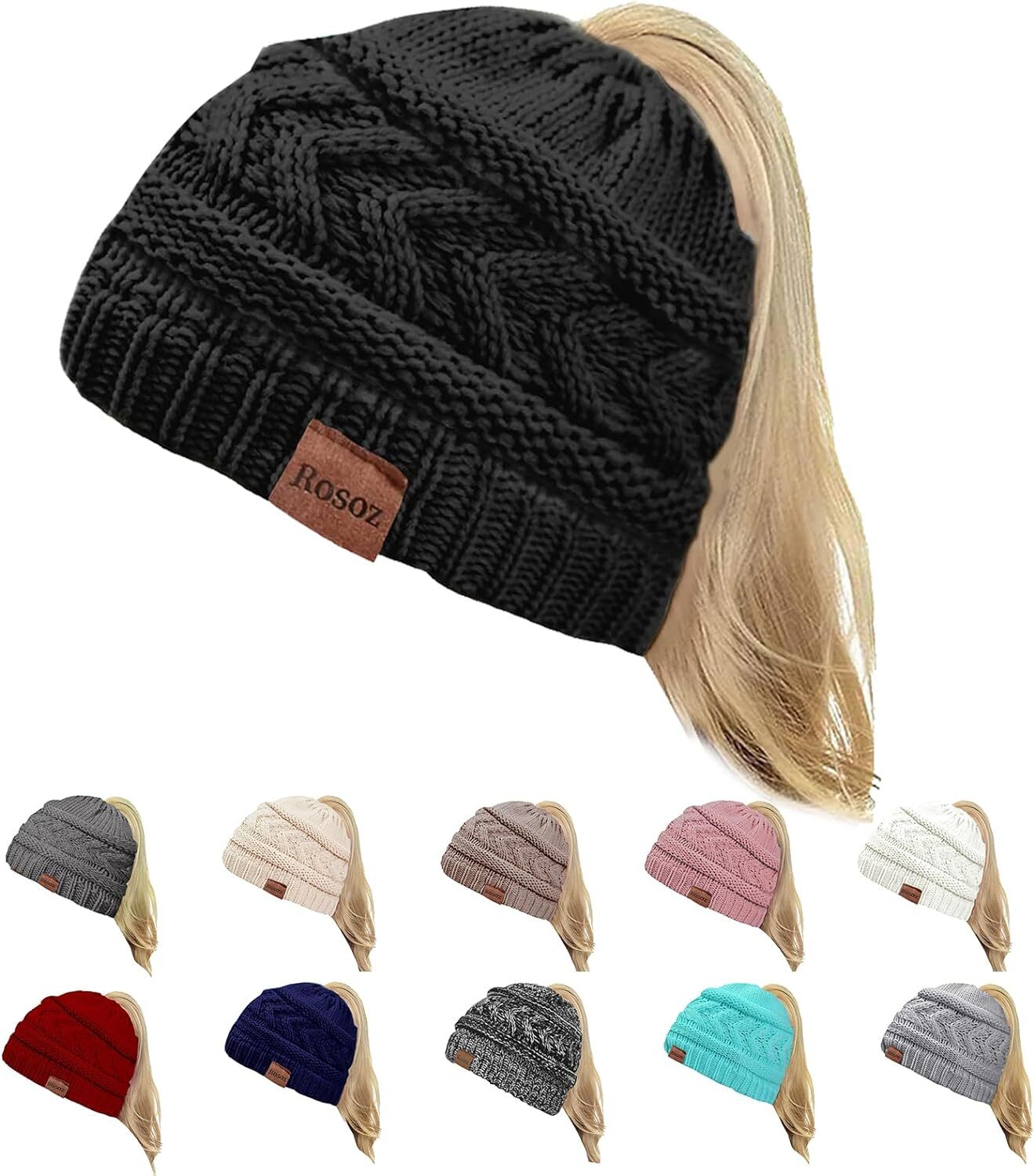 Rosoz 2 Pack Ponytail Beanie for Women,Winter Warm 7 3/4-7 7/8, 1pack ...