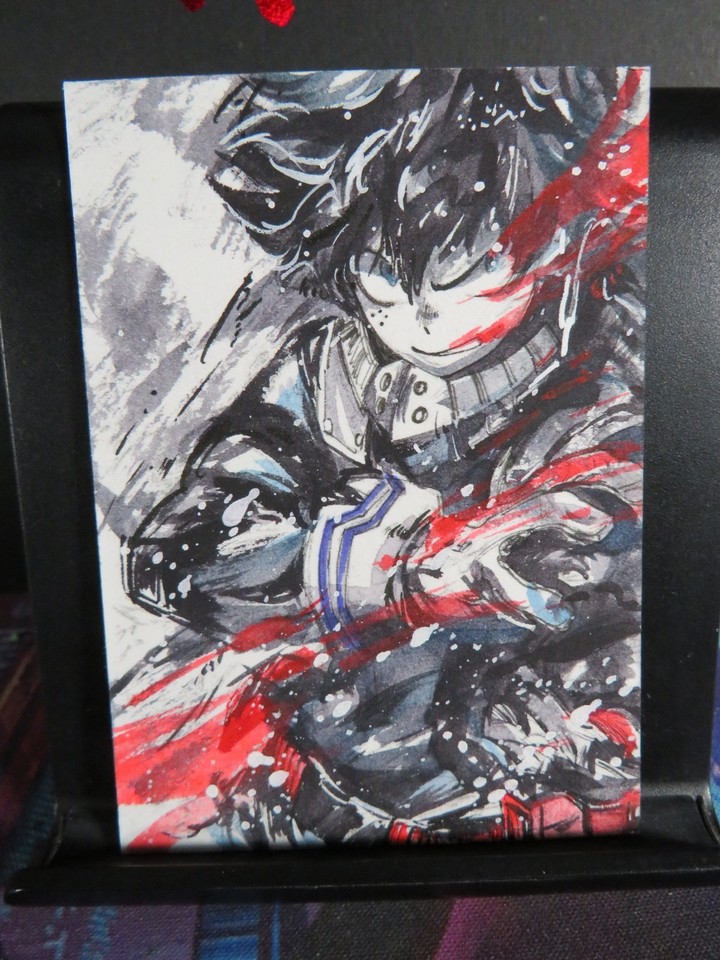Deku Hand Drawn 1/1 Sketch Art Card Studio My Hero Academia Blacklight ...