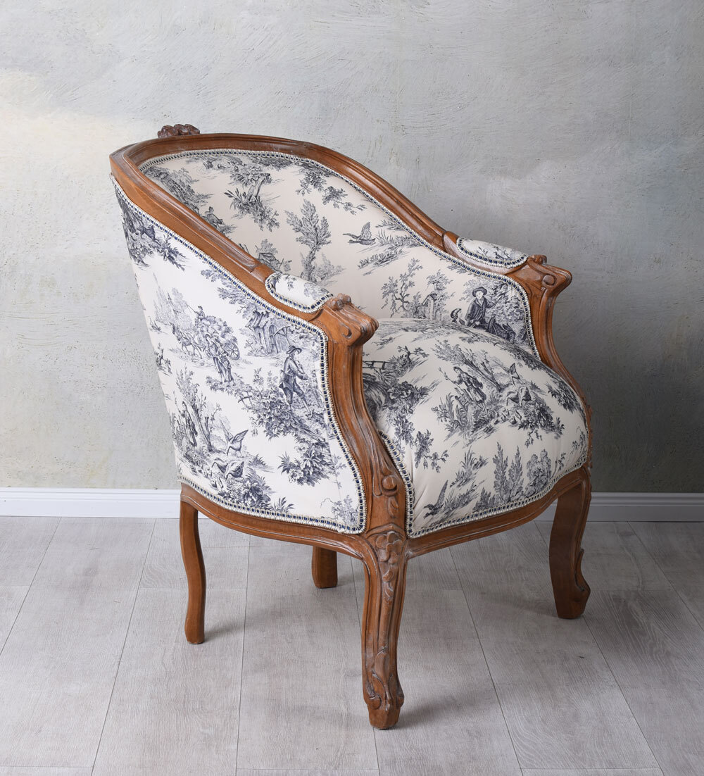 Baroque Armchair Linen De Jouy Country Style Chair Rococo Bergere ...