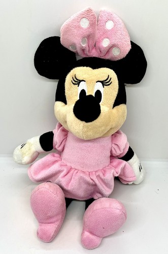Disney Baby Minnie Mouse Plush Doll Toy Rattle Bell & Crunchy Hair Bow ...