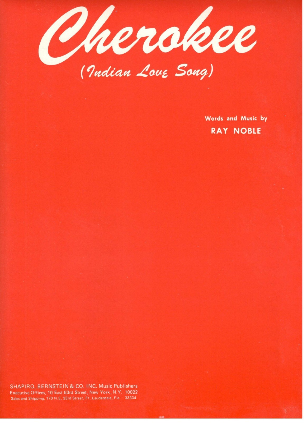 CHEROKEE (INDIAN LOVE SONG) SHEET MUSIC-1938-PIANO/VOCAL/CHORDS-NEW ON ...